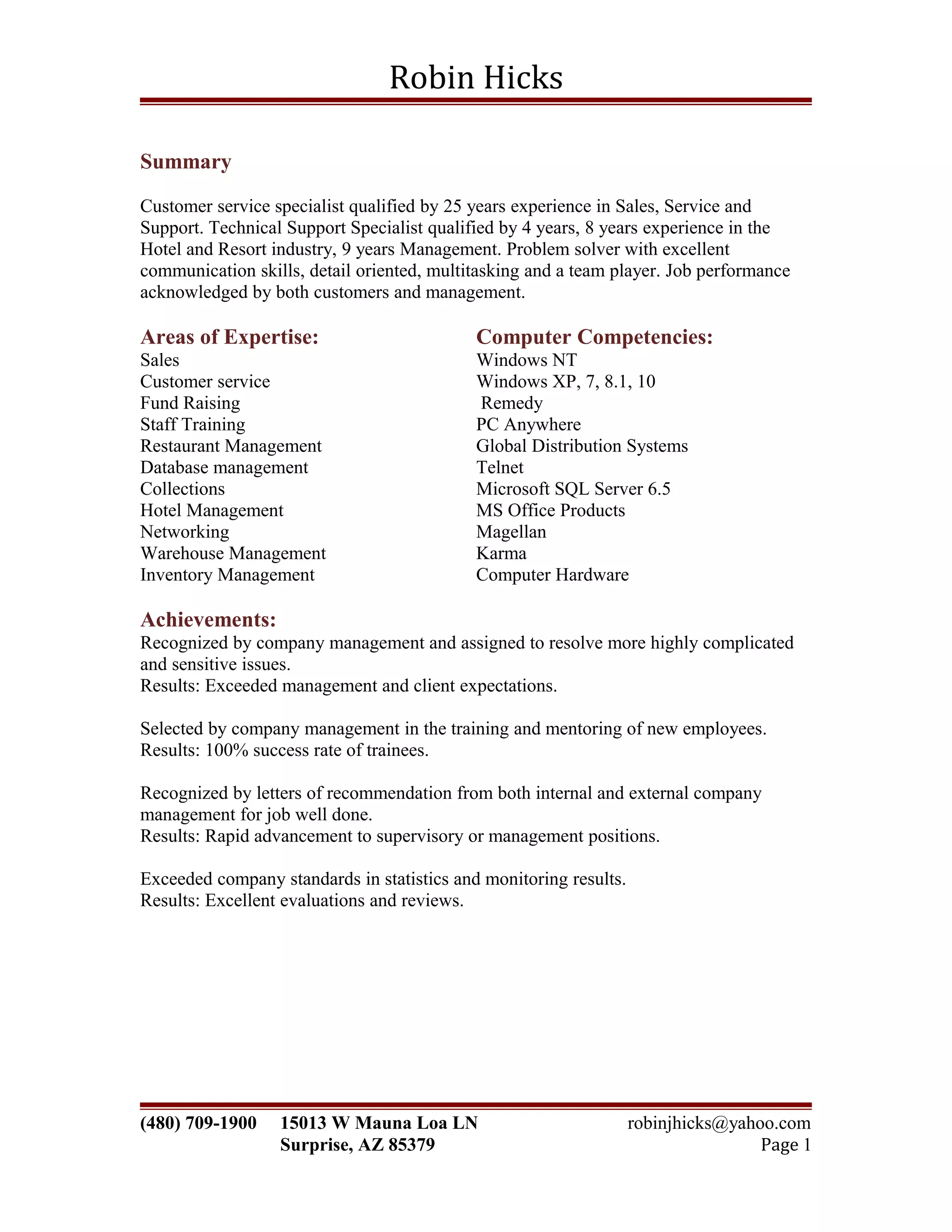 Robin Hicks Resume | DOC