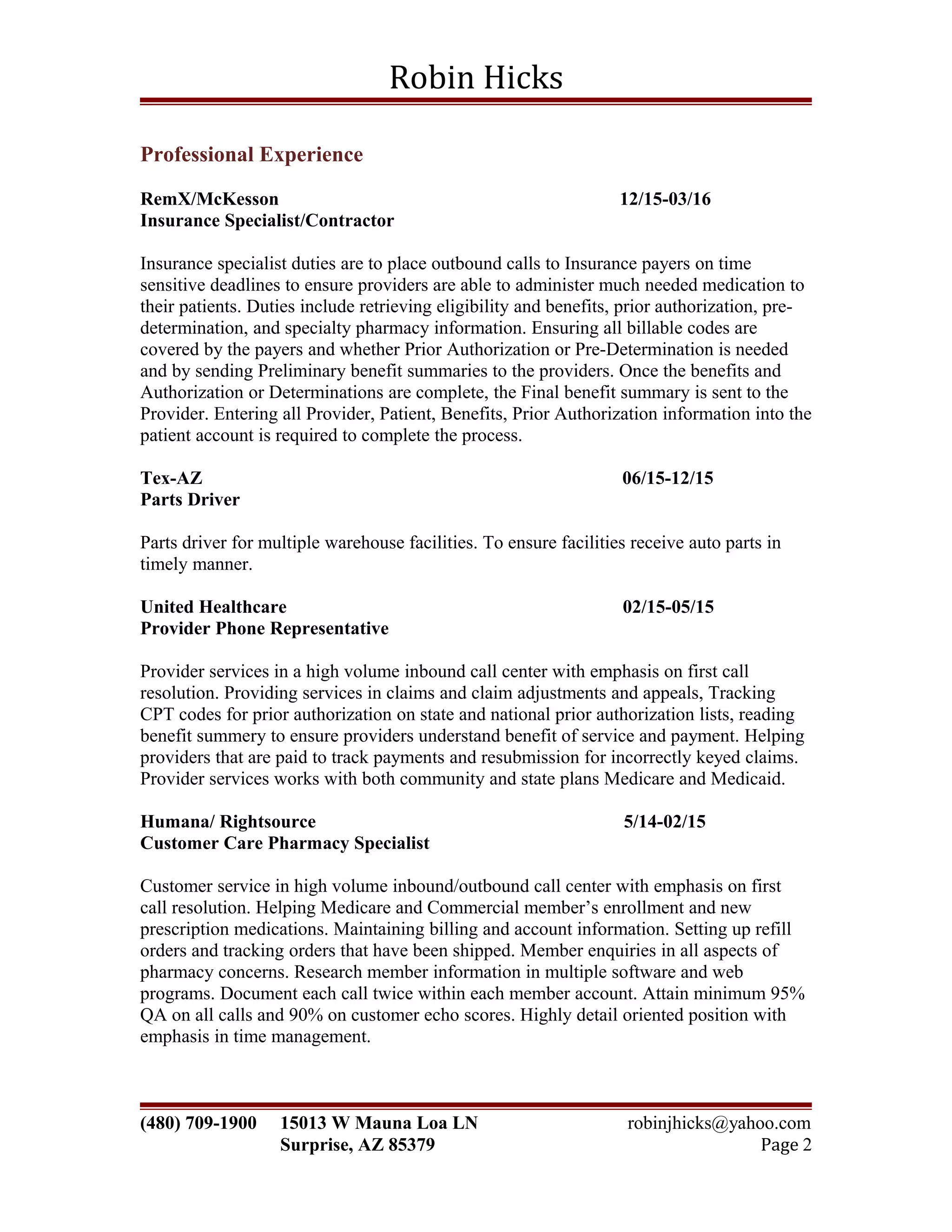 Robin Hicks Resume | PDF