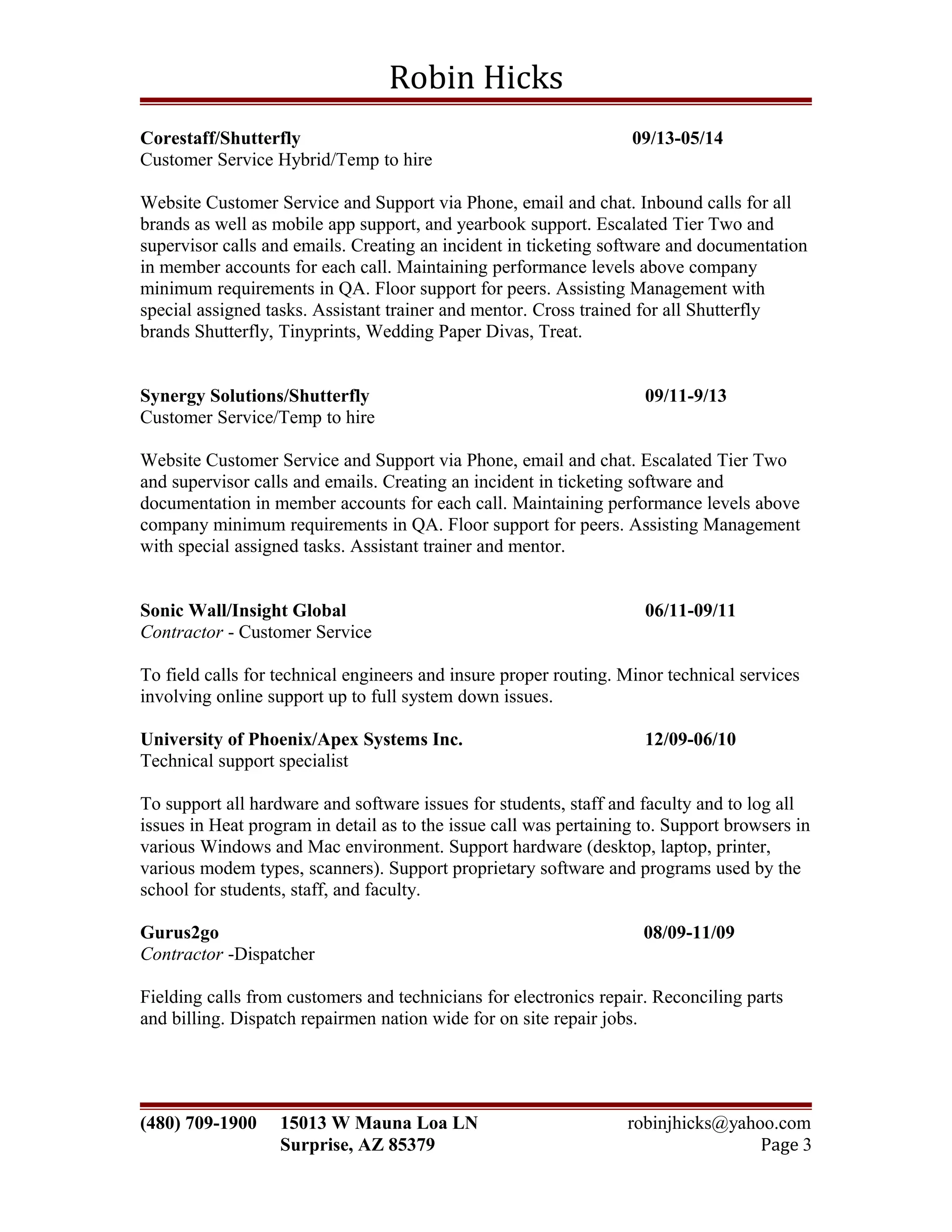 Robin Hicks Resume | DOC