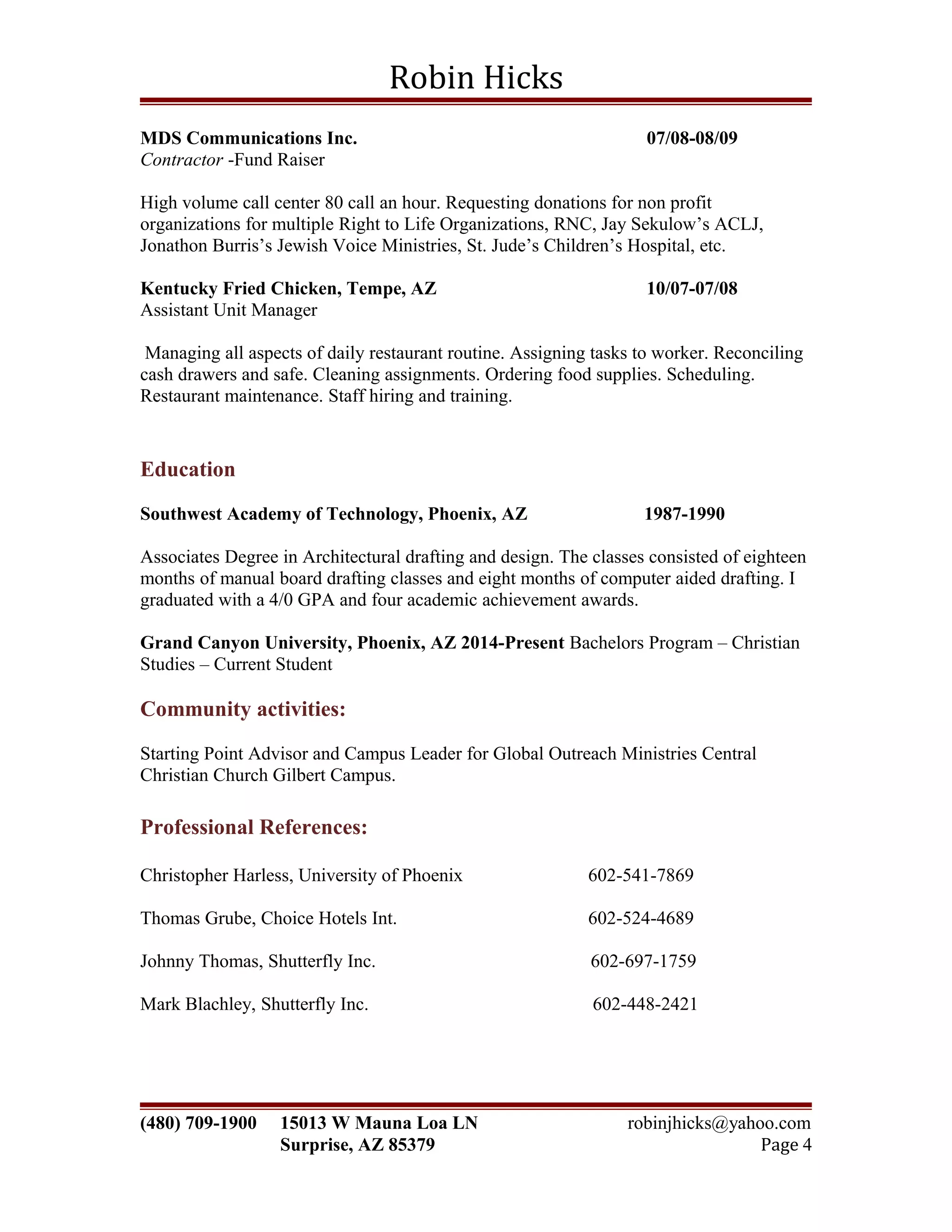 Robin Hicks Resume | DOC