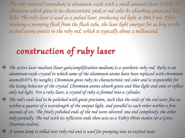 Ruby & Nd YAG laser By Sukdeep Singh | PPTX | Chemistry | Science