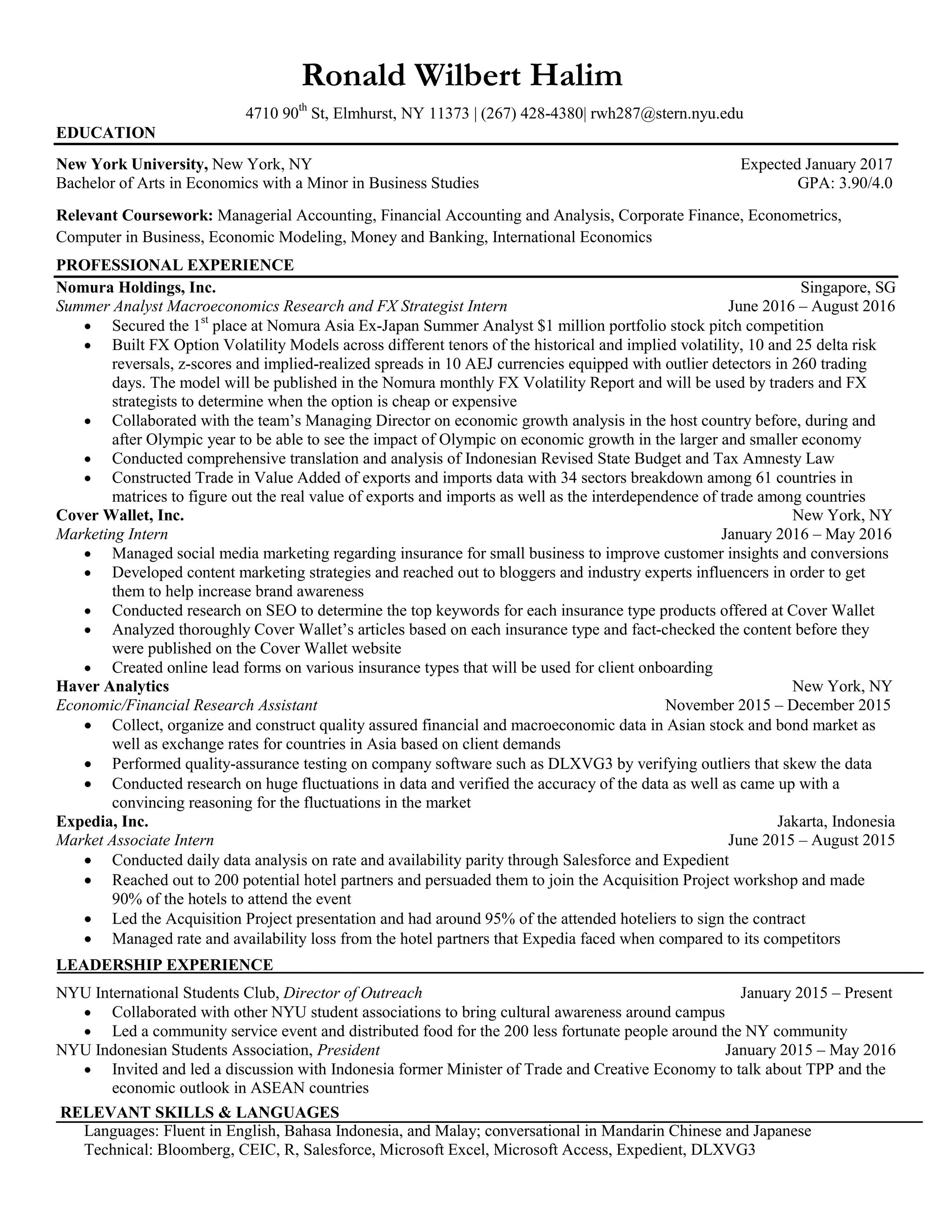 Ronald Halim Resume | PDF