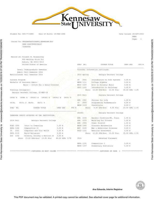 10_20_2016 Vincent Noseworthy Transcript | PDF