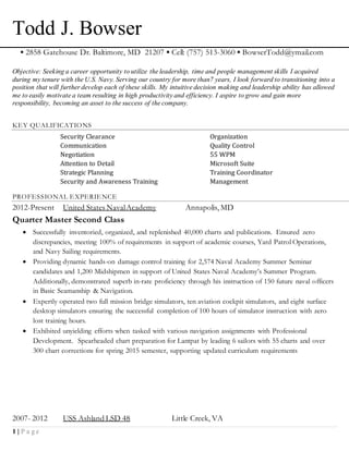 Todd Bowser Resume I (1) | DOCX | Cruises | Travel Type