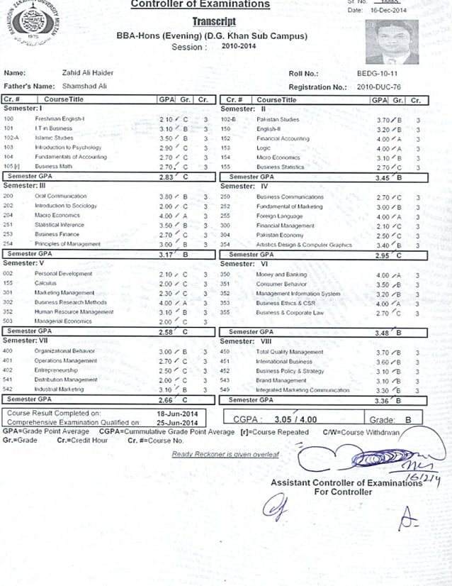 BBA Transcript 1 | PDF