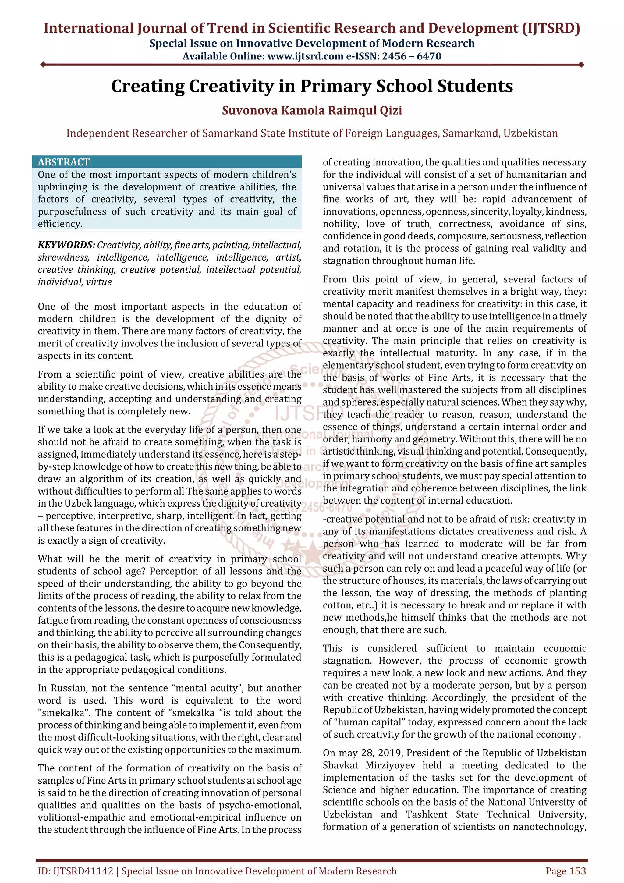 Creating Creativity in Primary School Students | PDF | Primary ...