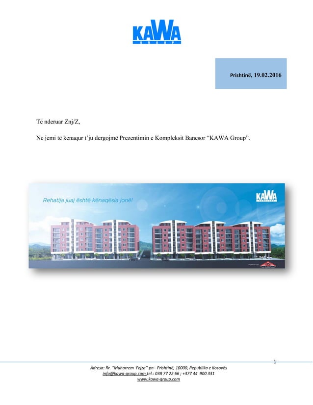 Përshkrimi i kompleksit banesor KAWA Group | PDF