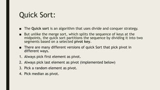 Quick sort algorithm | PPTX