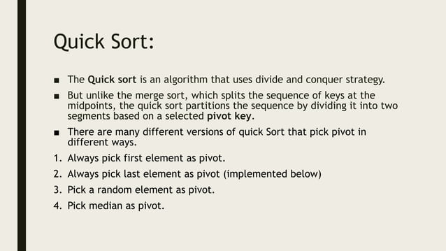 Quick sort algorithm | PPTX