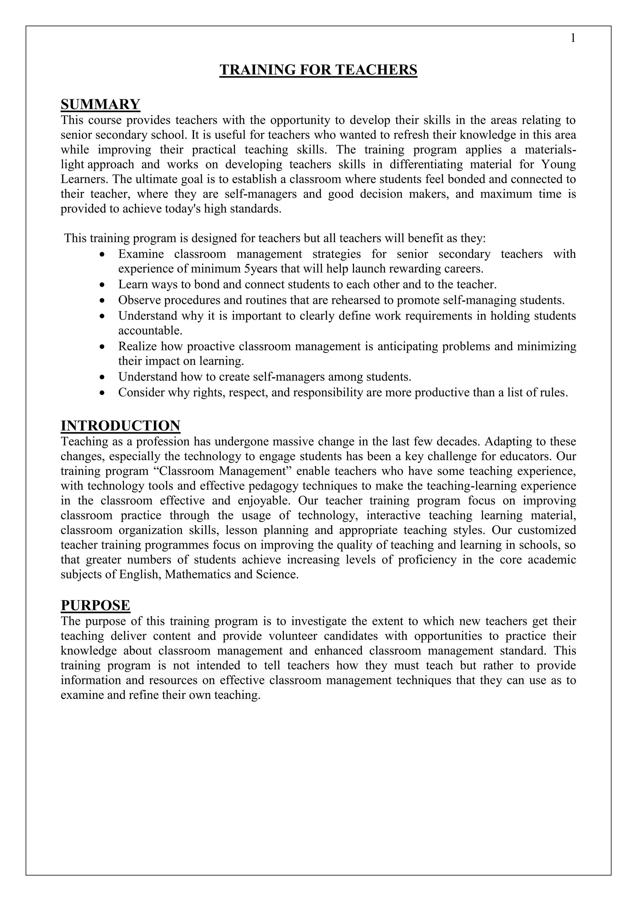 TRAINING FOR TEACHERS | PDF