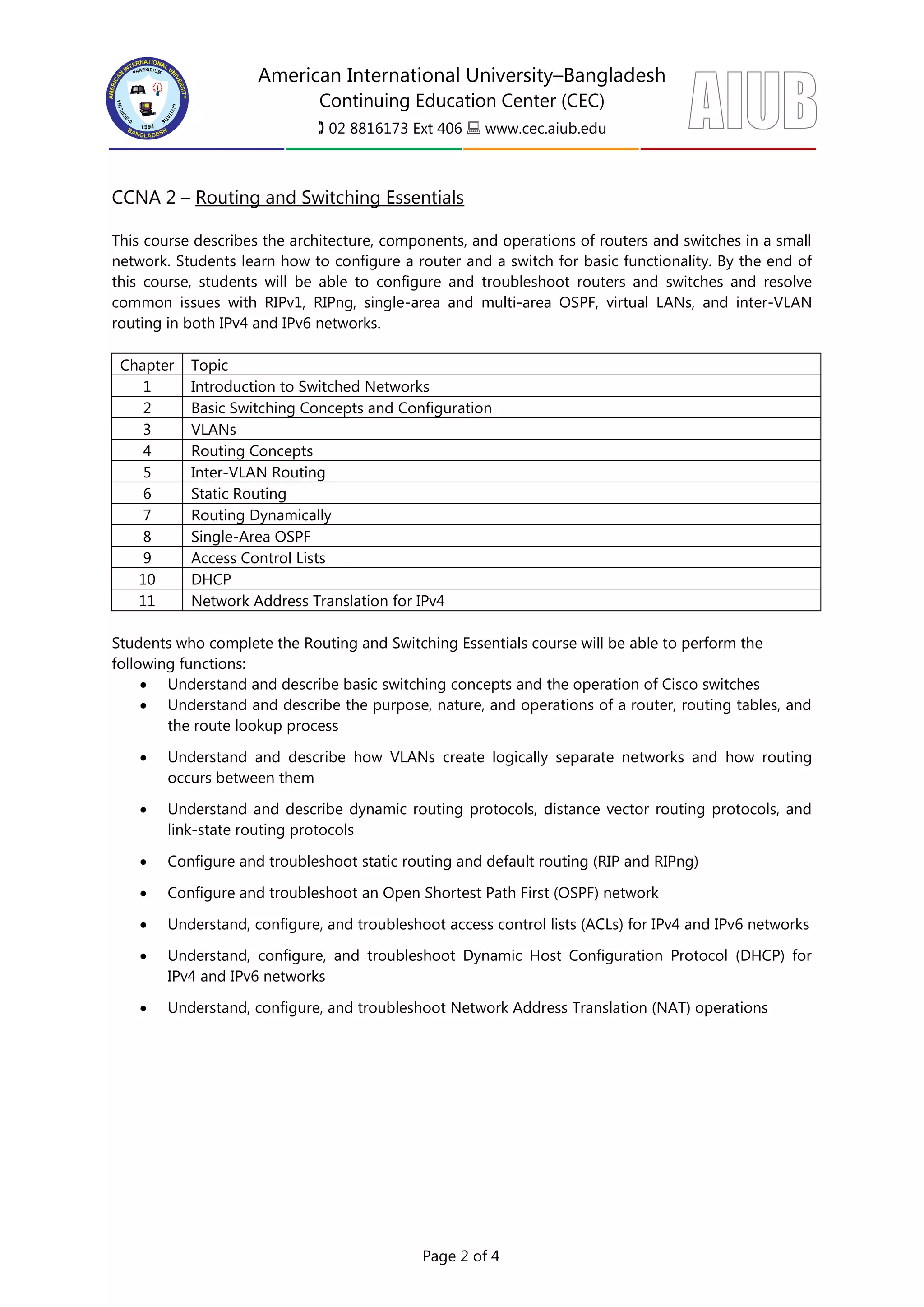 Ccna Routing And Switching Course Outline Pdf Computer Networking