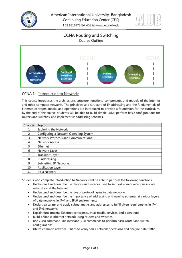 CCNA-Routing-and-Switching-Course-Outline | PDF | Computer Networking | Computing