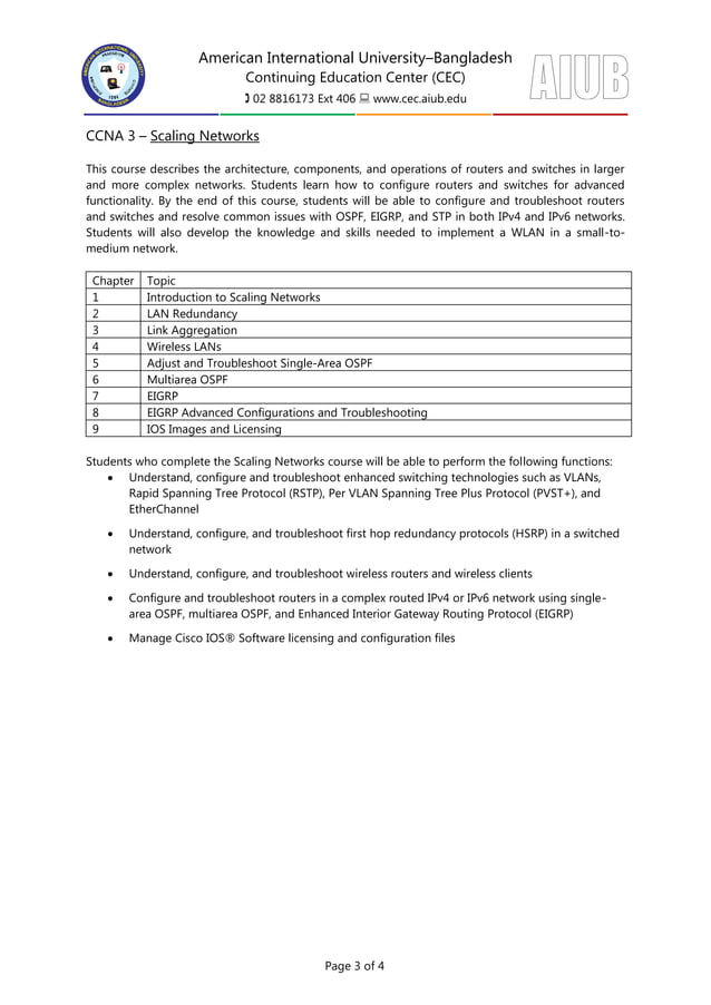 Ccna Routing And Switching Course Outline Pdf Computer Networking