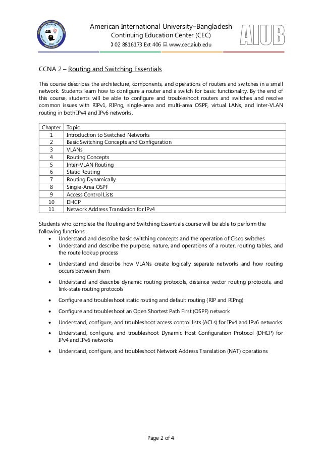 Ccna Routing And Switching Course Outline