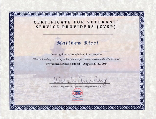 Certificate for Veteran Service Providers | PDF