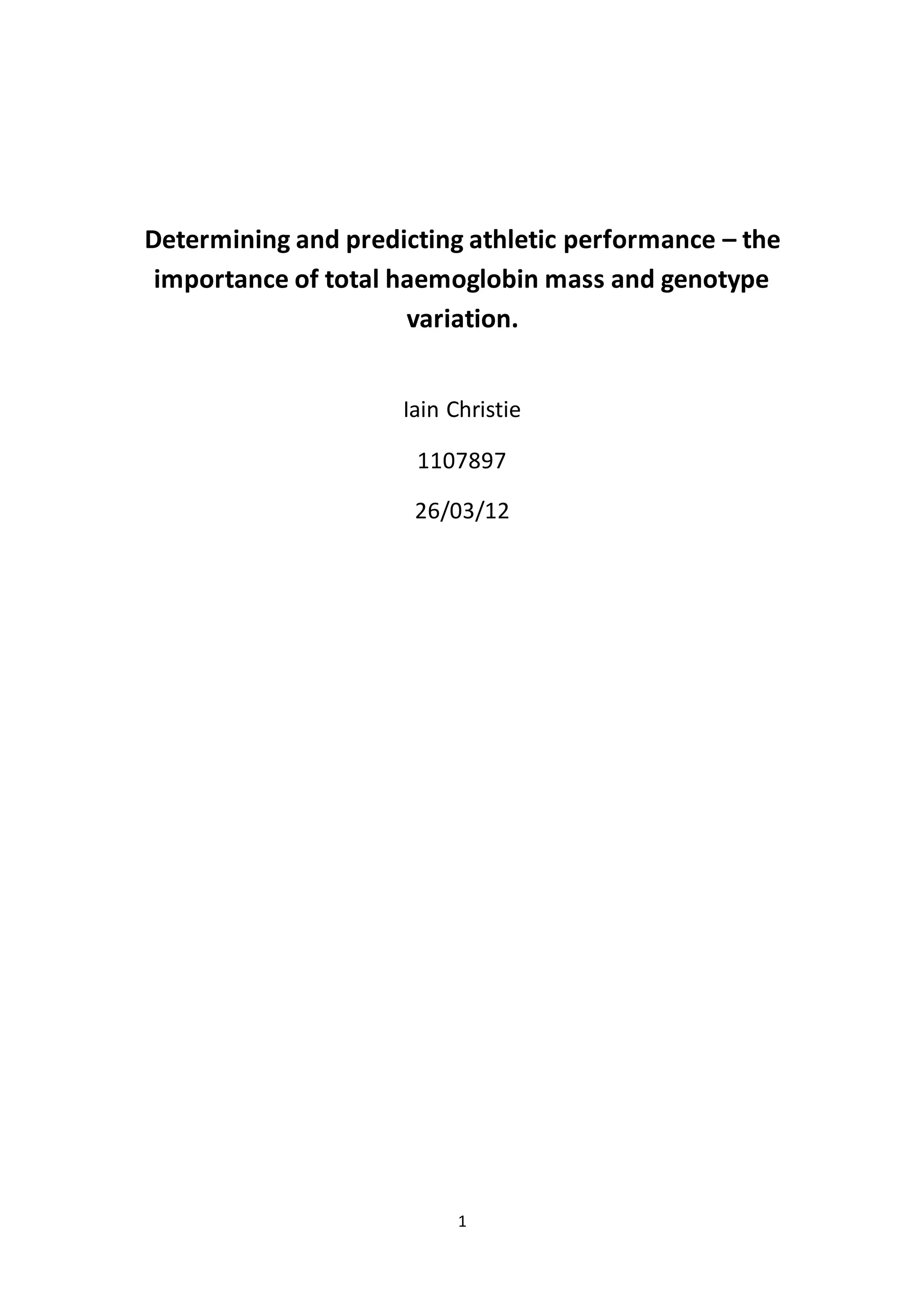 Iain Christie Elite Athlete Report | PDF