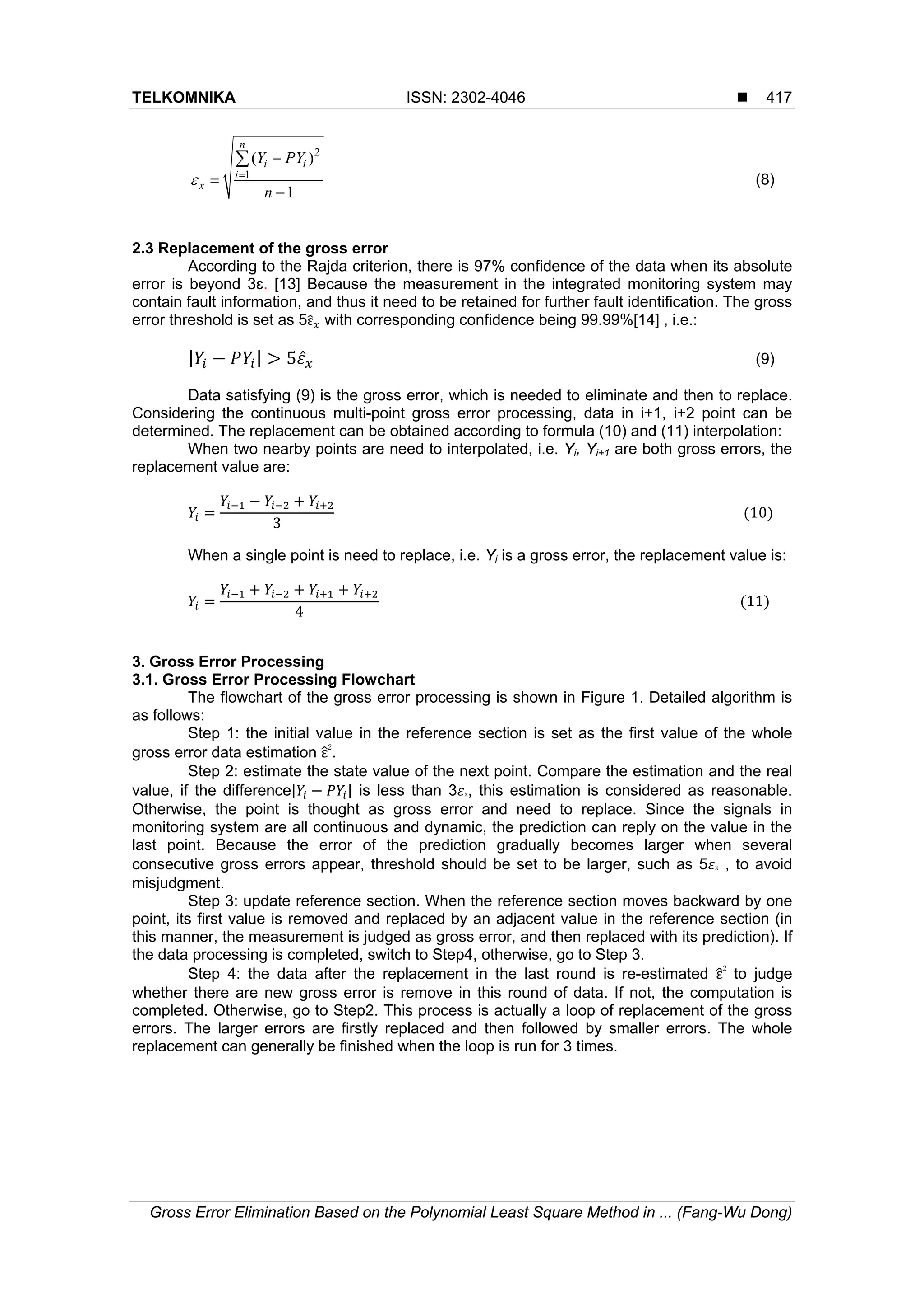 Gross Error Elimination Based on the Polynomial Least Square Method in Integrated Monitoring ...