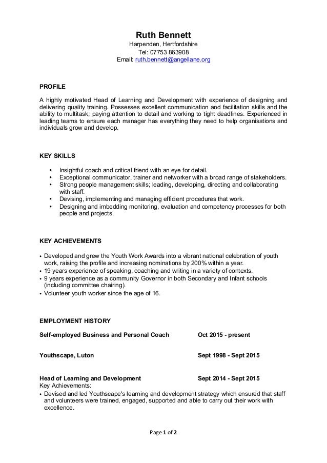 Ruth Bennett CV 2016