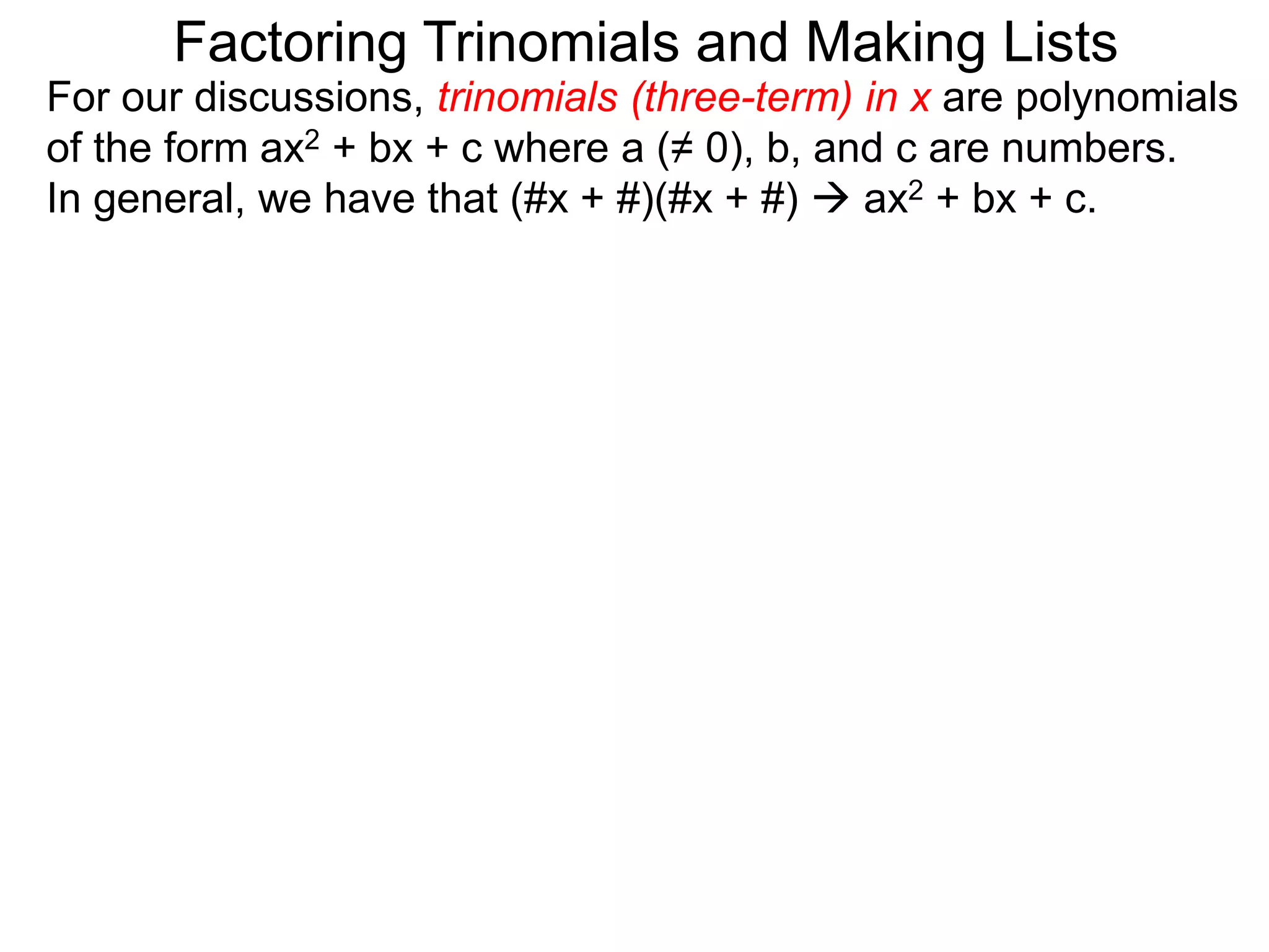49 Factoring Trinomials The Ac Method And Making Lists Pptx