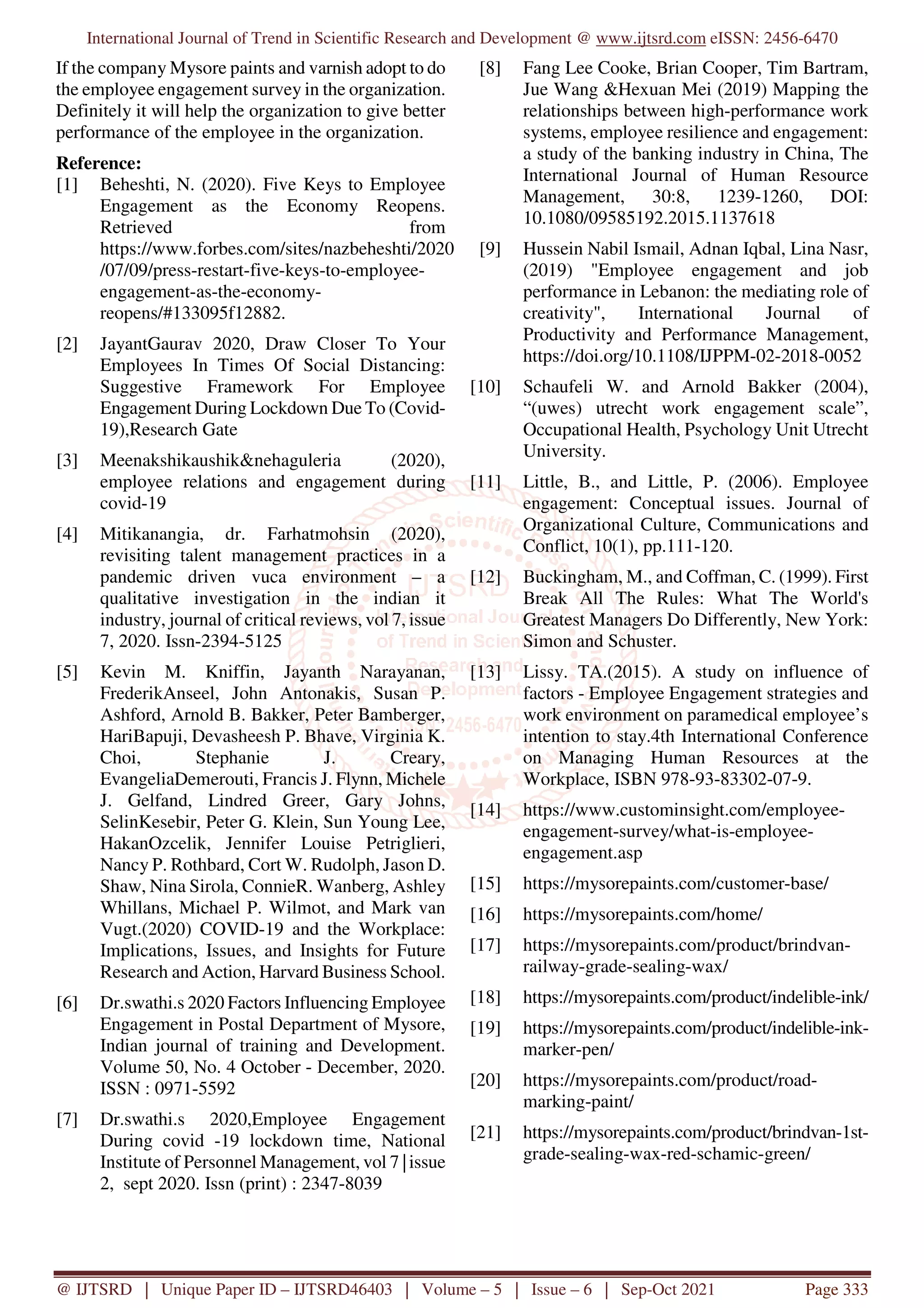 Factors Influencing Employee Engagement in Mysore Paints and Varnish ...