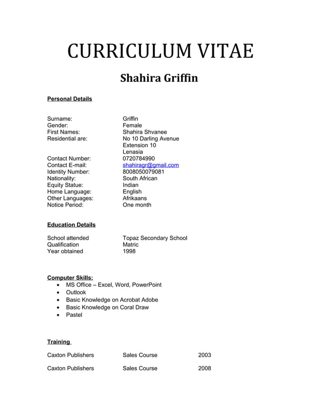 CURRICULUM VITAE - SHAHIRA GRIFFIN - revised | PDF