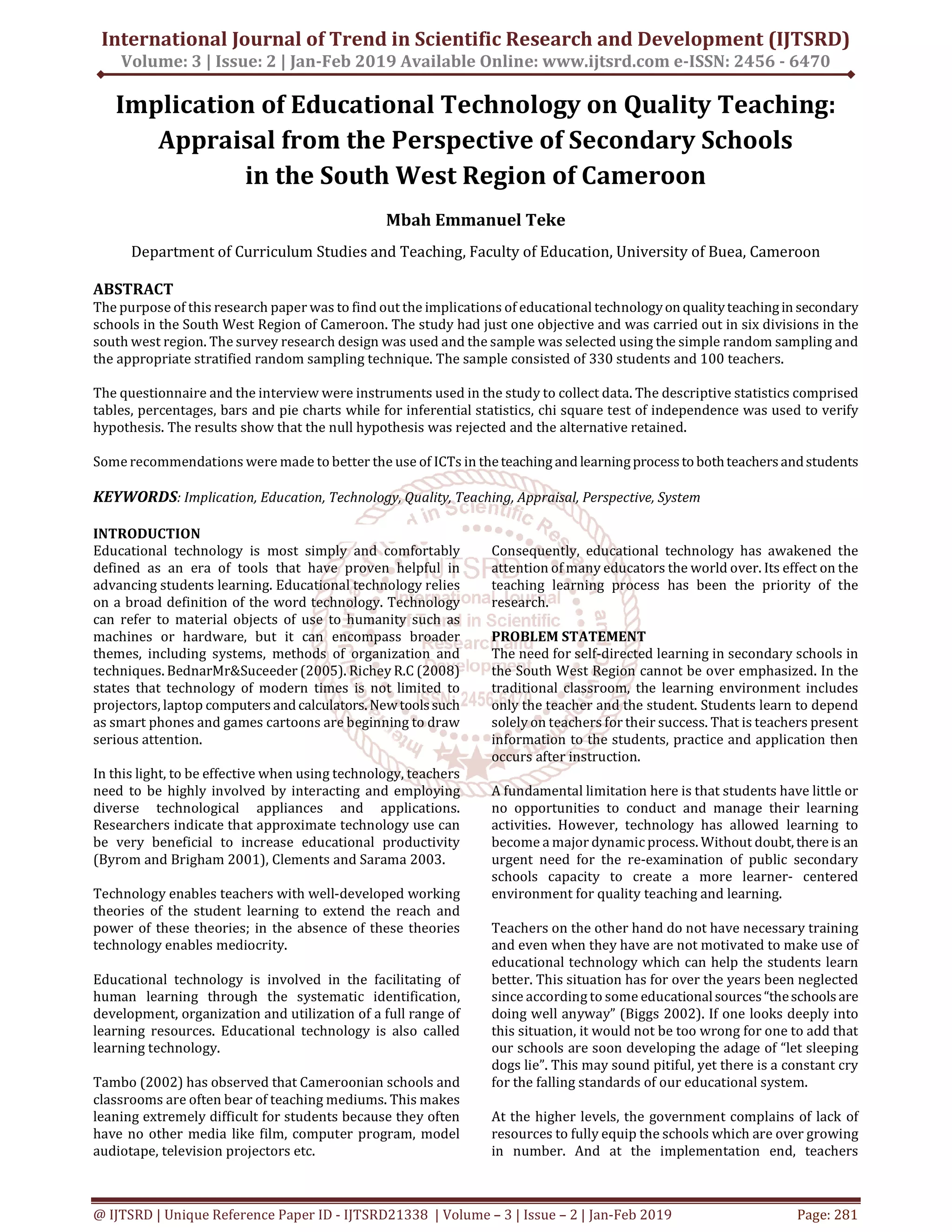 Implication of Educational Technology on Quality Teaching Appraisal from the Perspective of ...