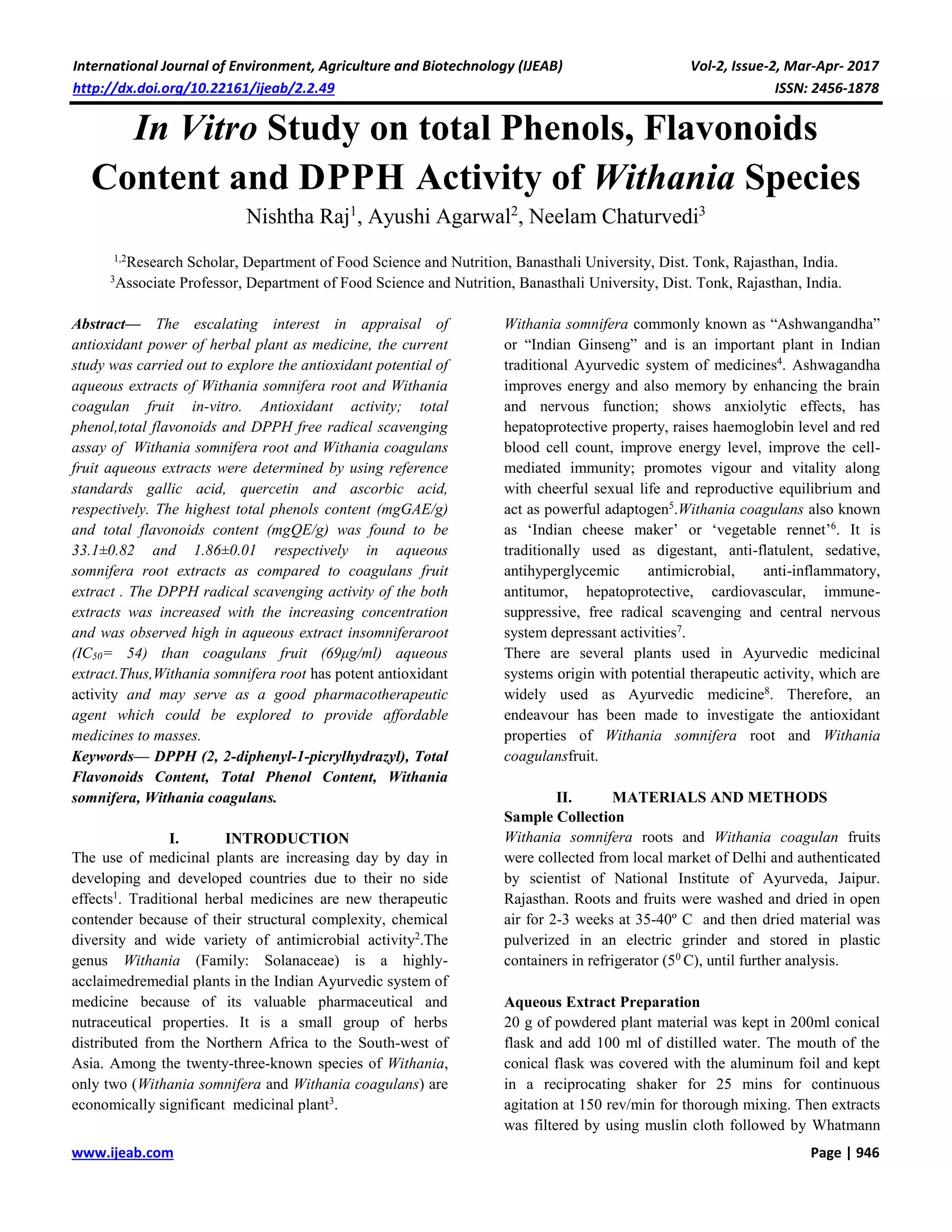 in vitro study on total phenols and flavonoids content and dpph ...