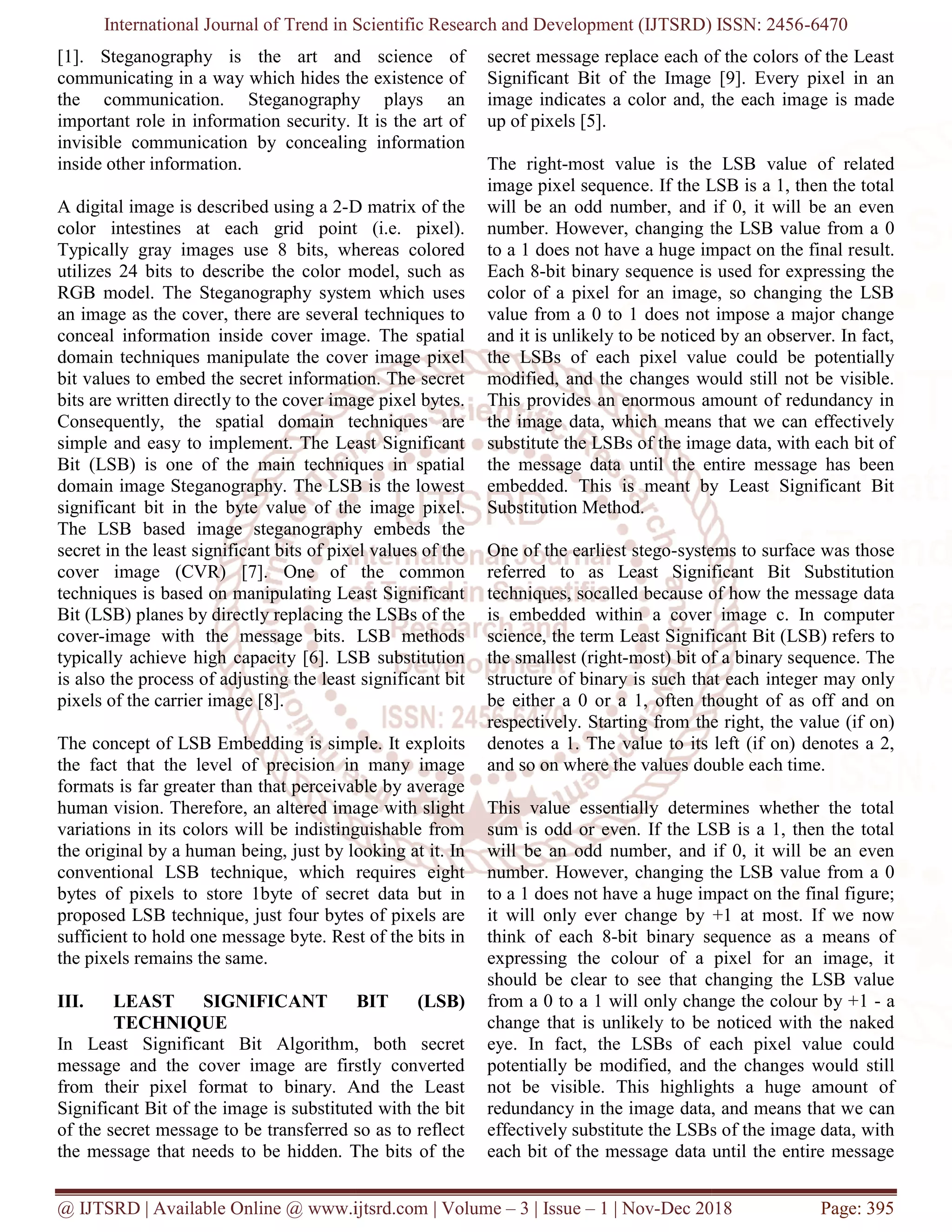 LSB Based Image Steganography for Information Security System | PDF