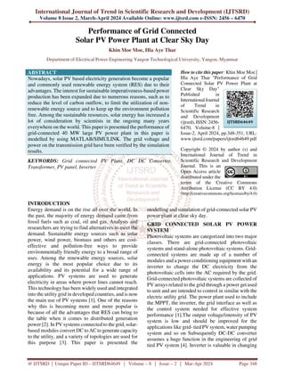 Performance of Grid Connected Solar PV Power Plant at Clear Sky Day | PDF