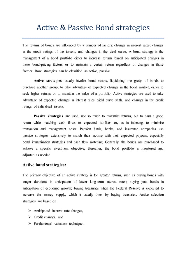 bond management strategies | DOCX | Stocks and Bonds | Personal Investing