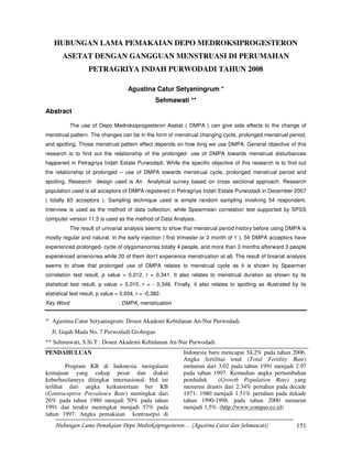 HUBUNGAN LAMA PEMAKAIAN DEPO MEDROKSIPROGESTERON ASETAT DENGAN GANGGUAN MENSTRUASI DI PERUMAHAN ...