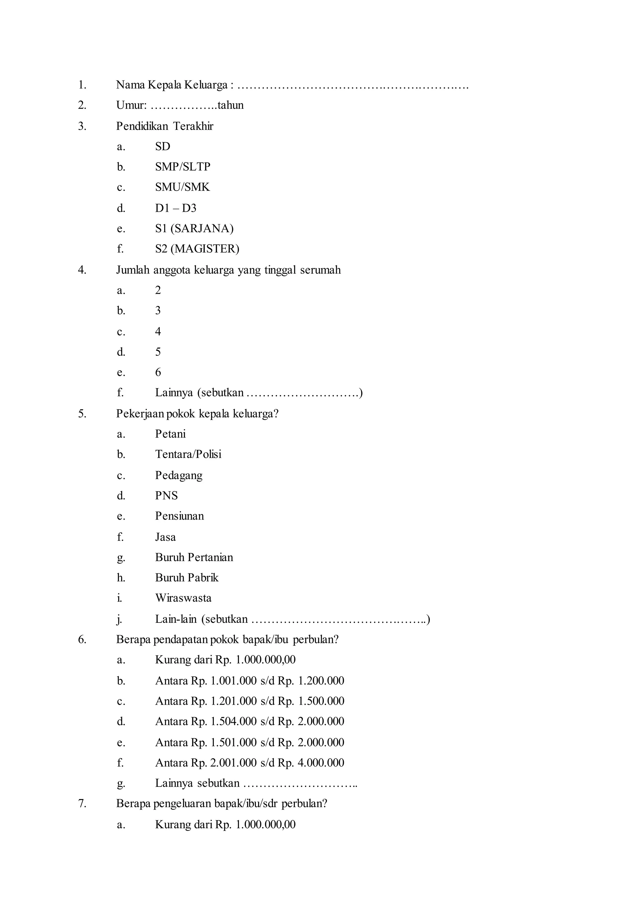 4a. lampiran kuisioner sosek | PDF