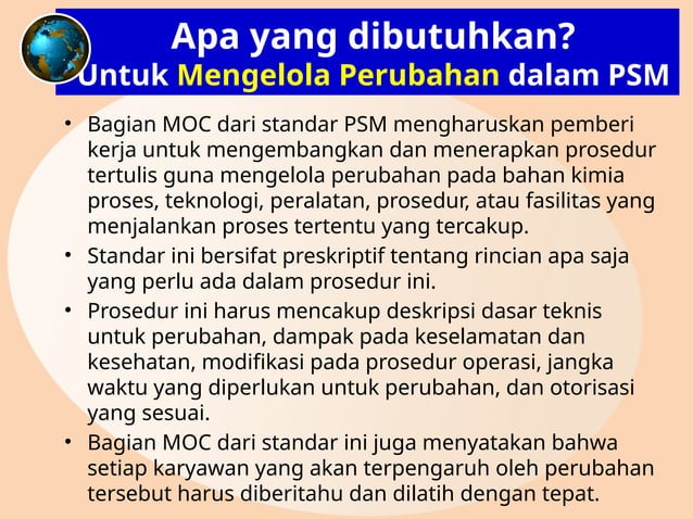 Management of Change (Manajemen Perubahan) dalam PSM _Training *"PSM (Process Safety Management ...