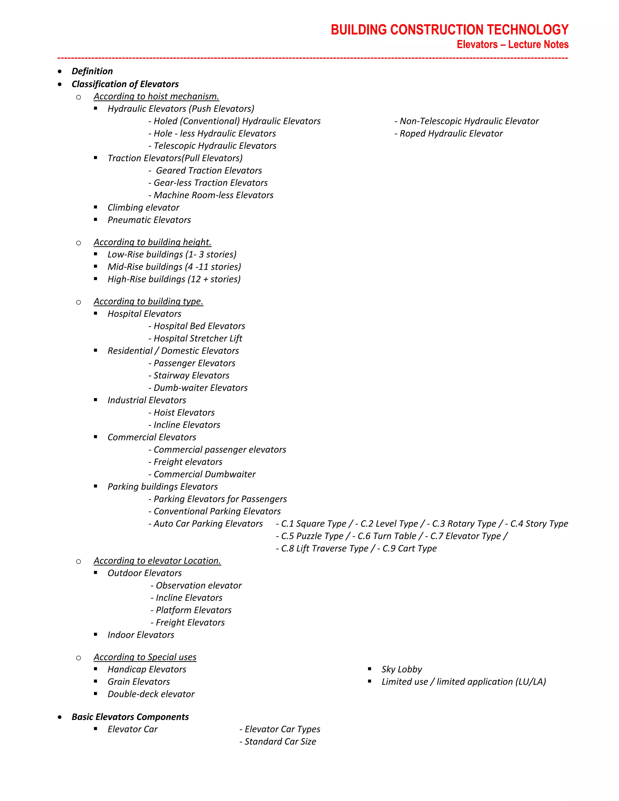 Elevators - Notes | DOCX