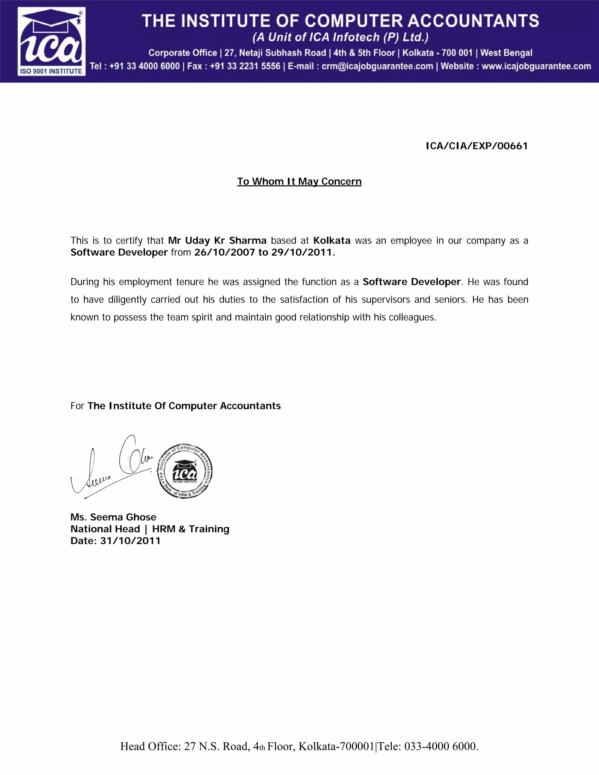 Experience Letter | PDF