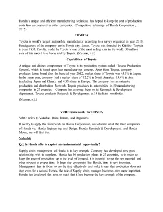 Honda vs Toyota Business Strategy | DOCX