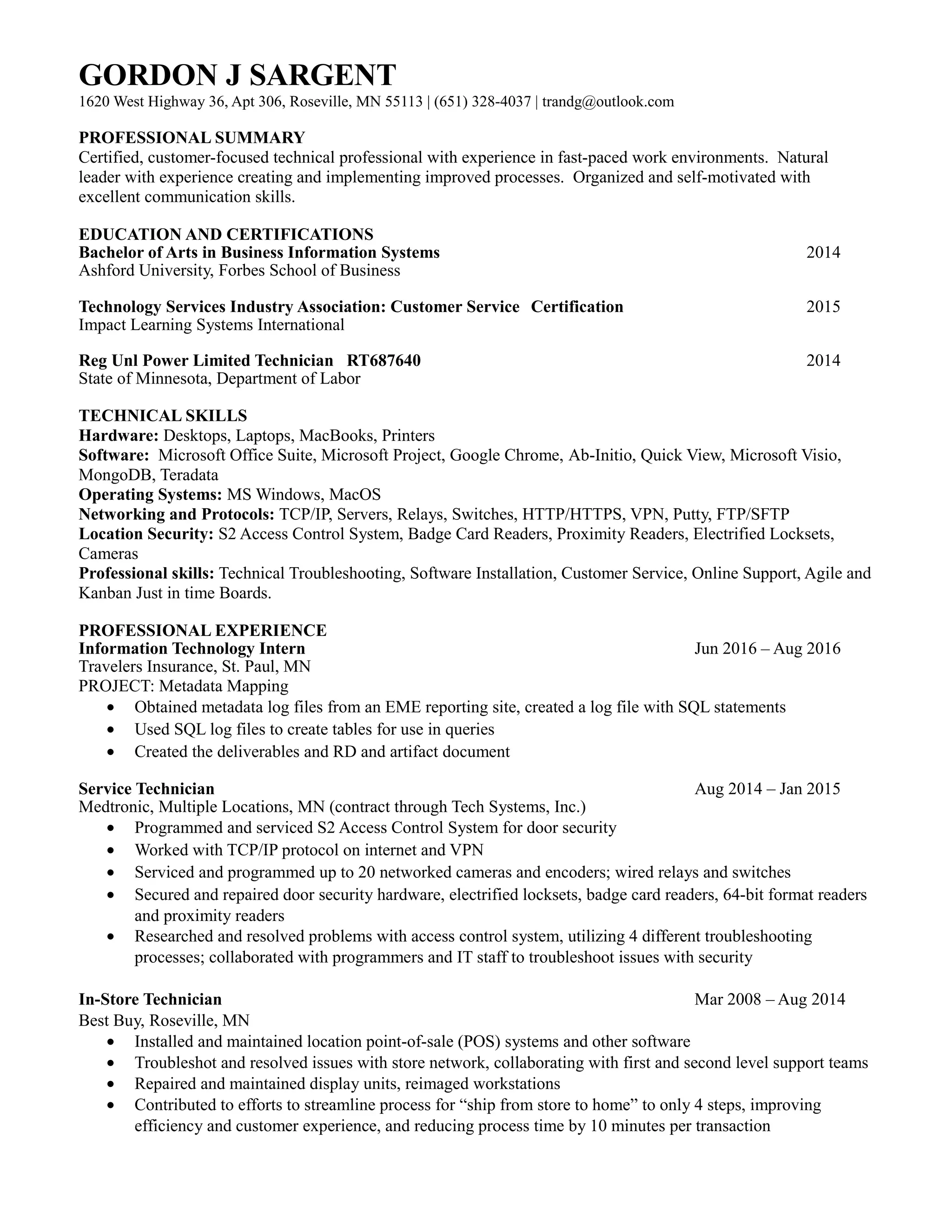 TravelersIT resume | PDF