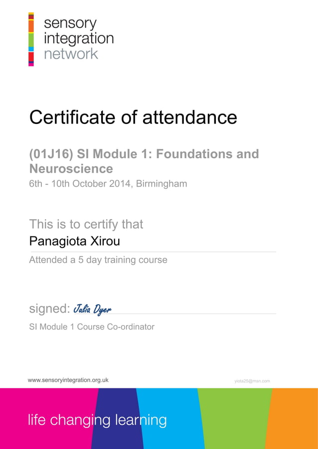 Certificate of Attendance 2014 -- (01J16) SI Module 1 Foundations and ...