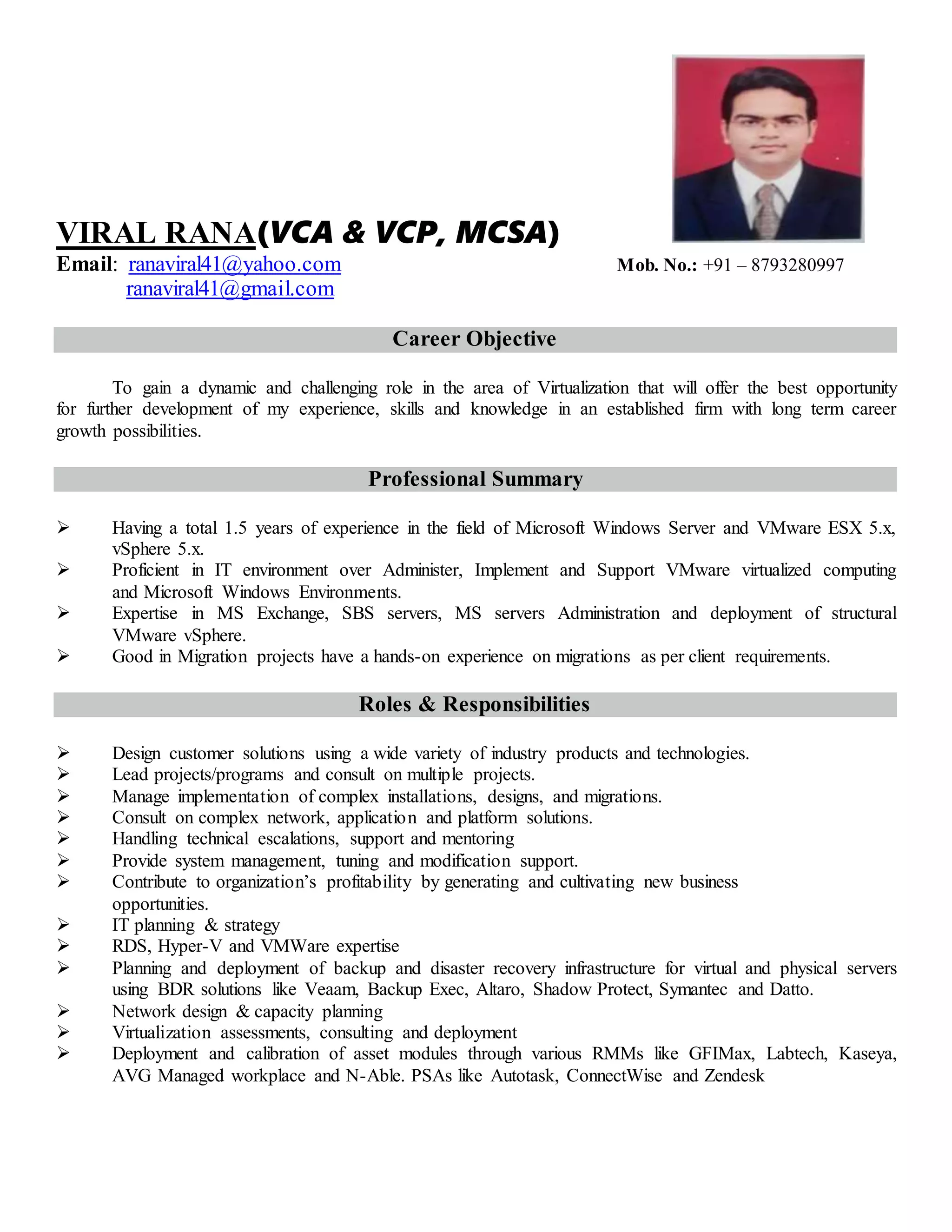 ViralRana_Resume | DOCX | Operating Systems | Computer Software and Applications