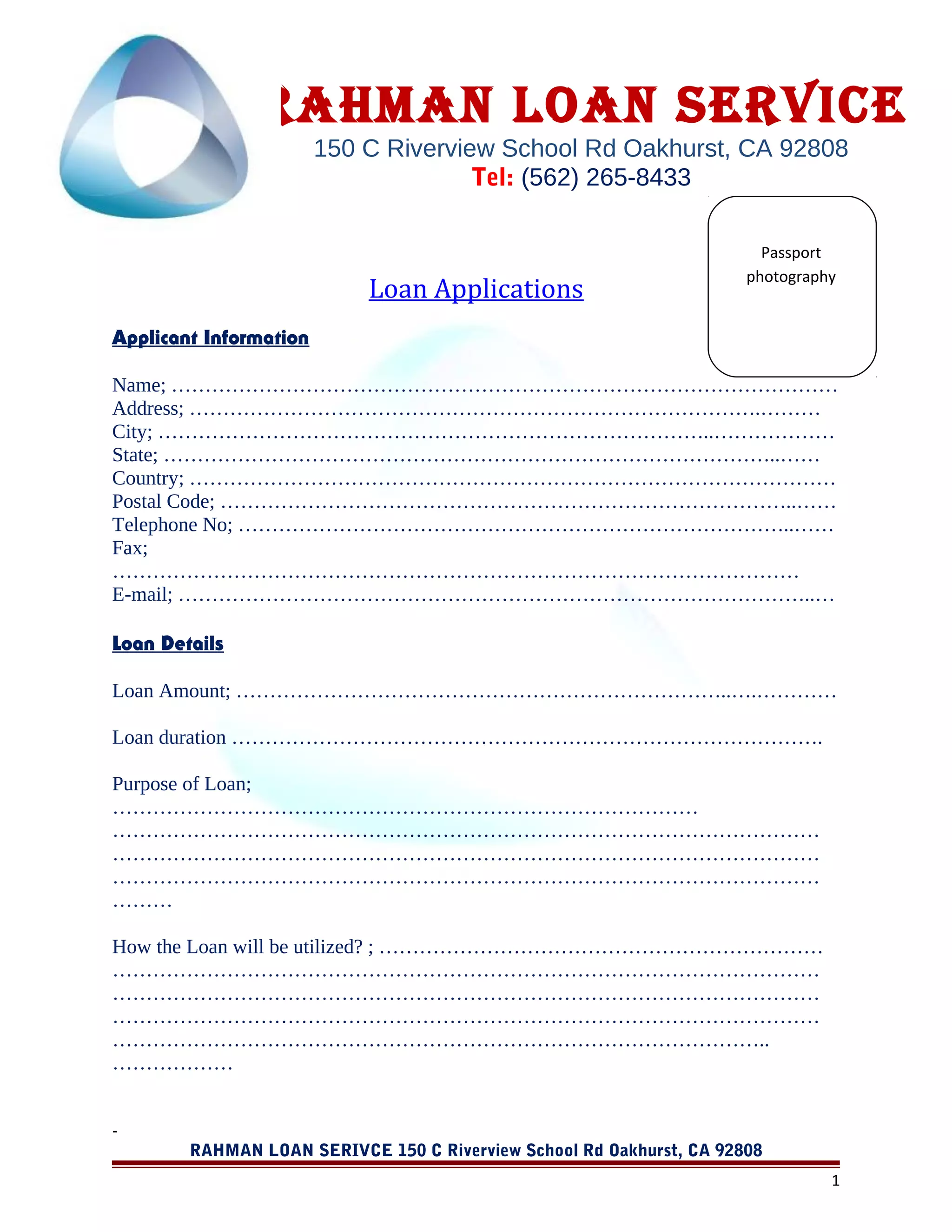 Loan Application form (1) | PDF