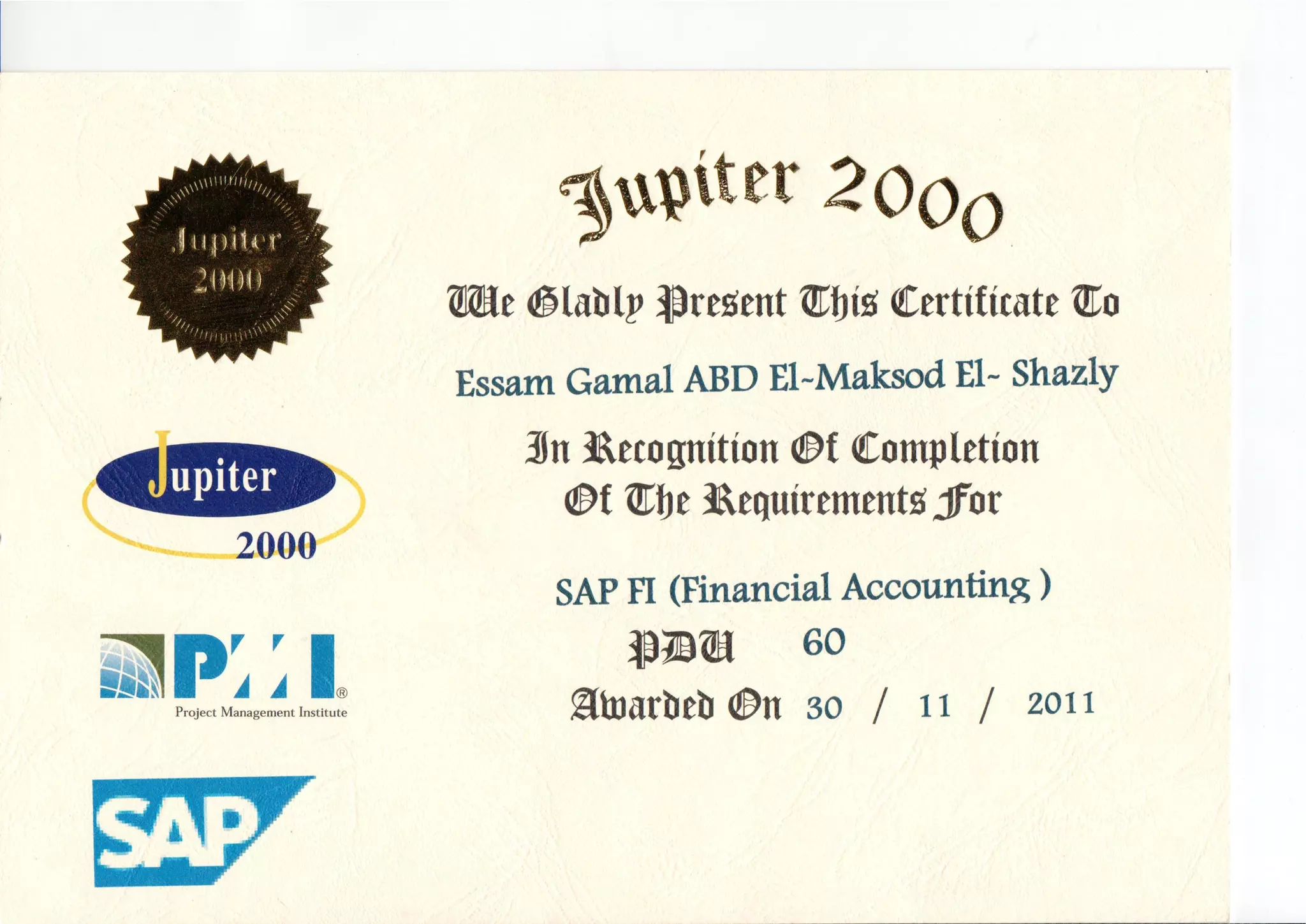 SAP CERTIFICATE JUPITOR 2000 | PDF