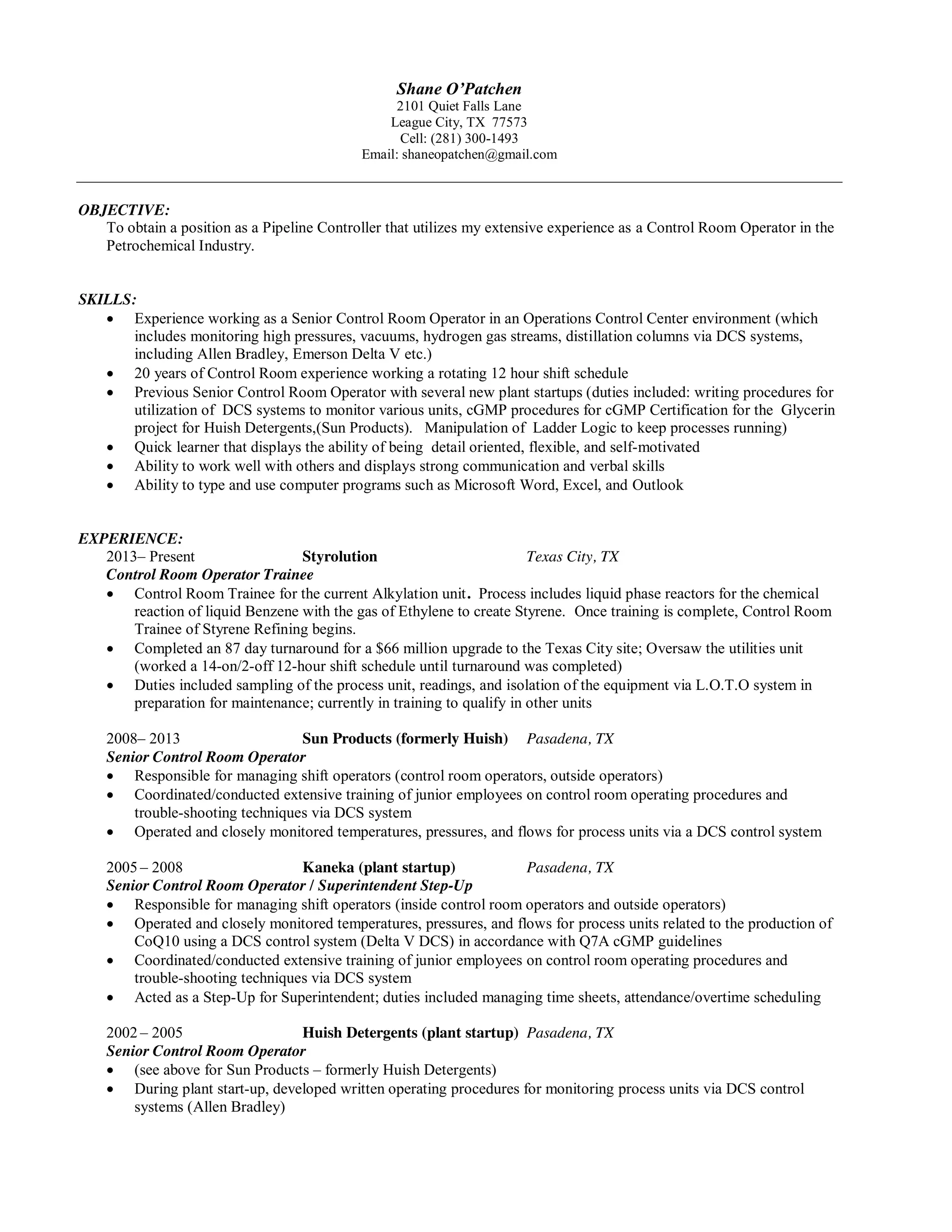 shaneopatchen_resume pipeline controller 082815 | PDF