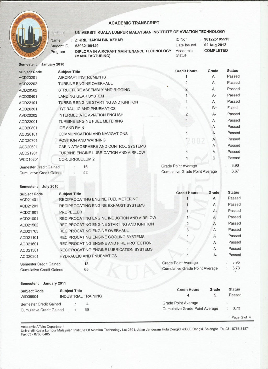 Diploma Transcript