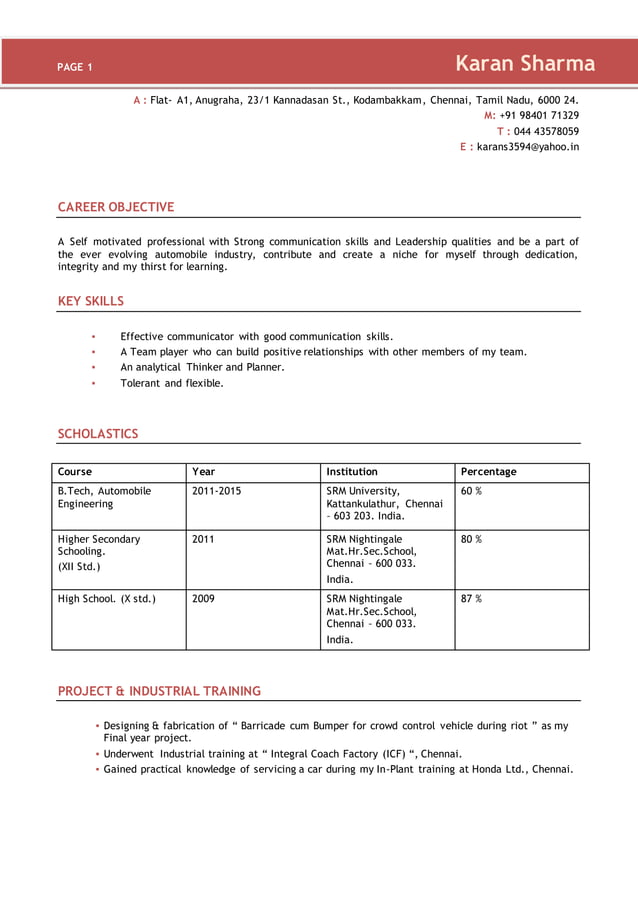 Karan Sharma Resume | DOCX | Automotive Industry | Industries