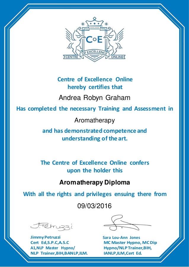 Aromatherapy Diploma Certificates