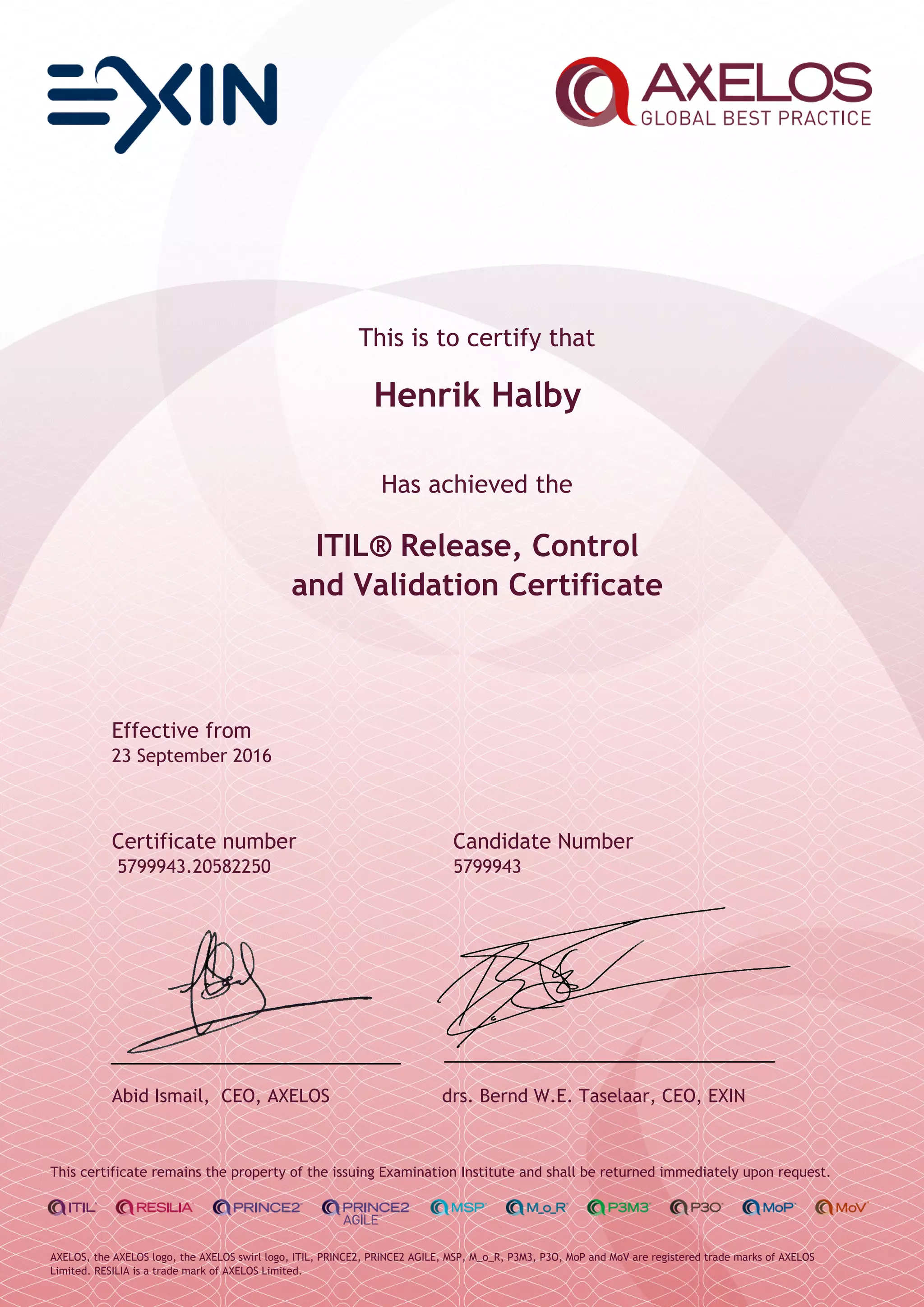 ITIL Release, Control and Validation Certificate | PDF