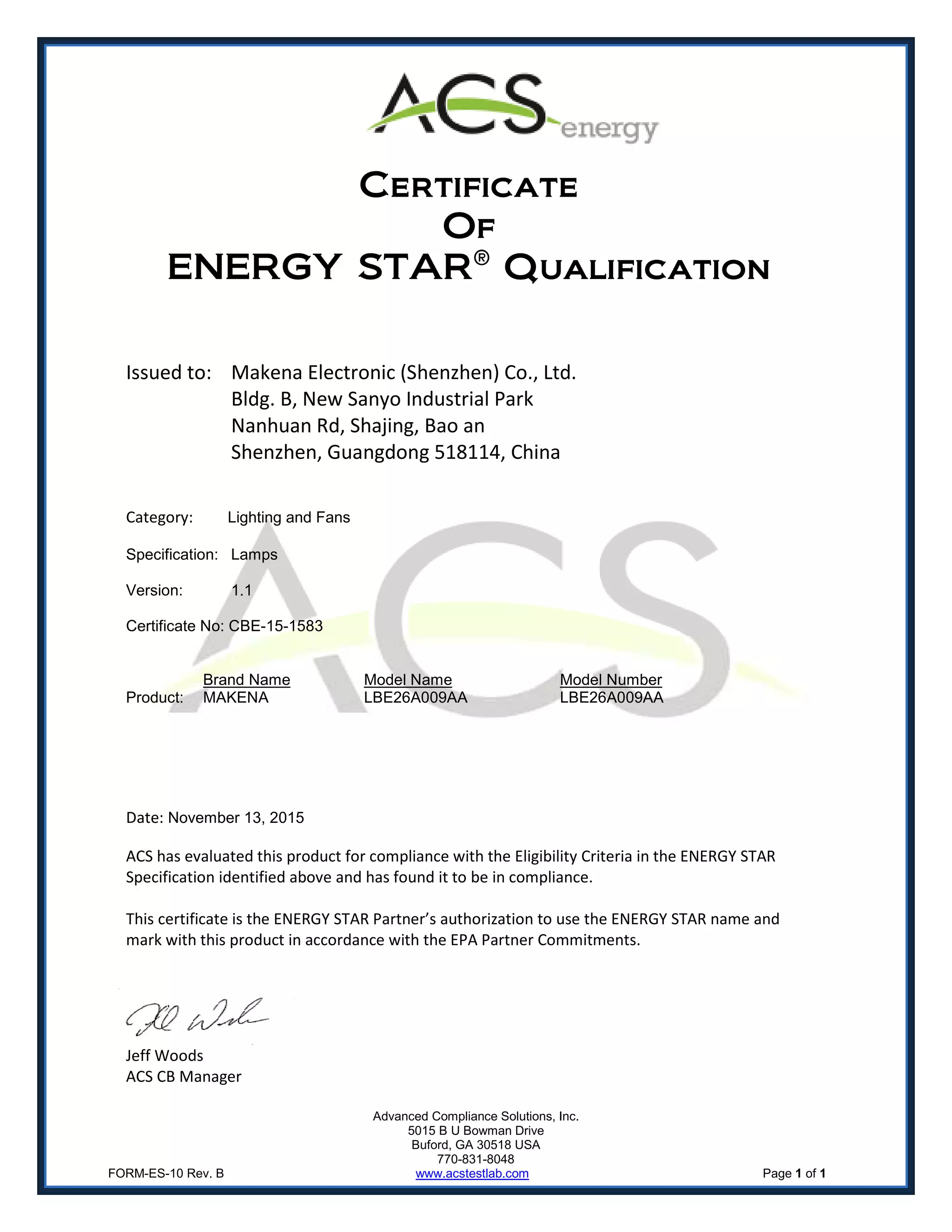 LBE26A009AA - ENERGY STAR Certificate | PDF