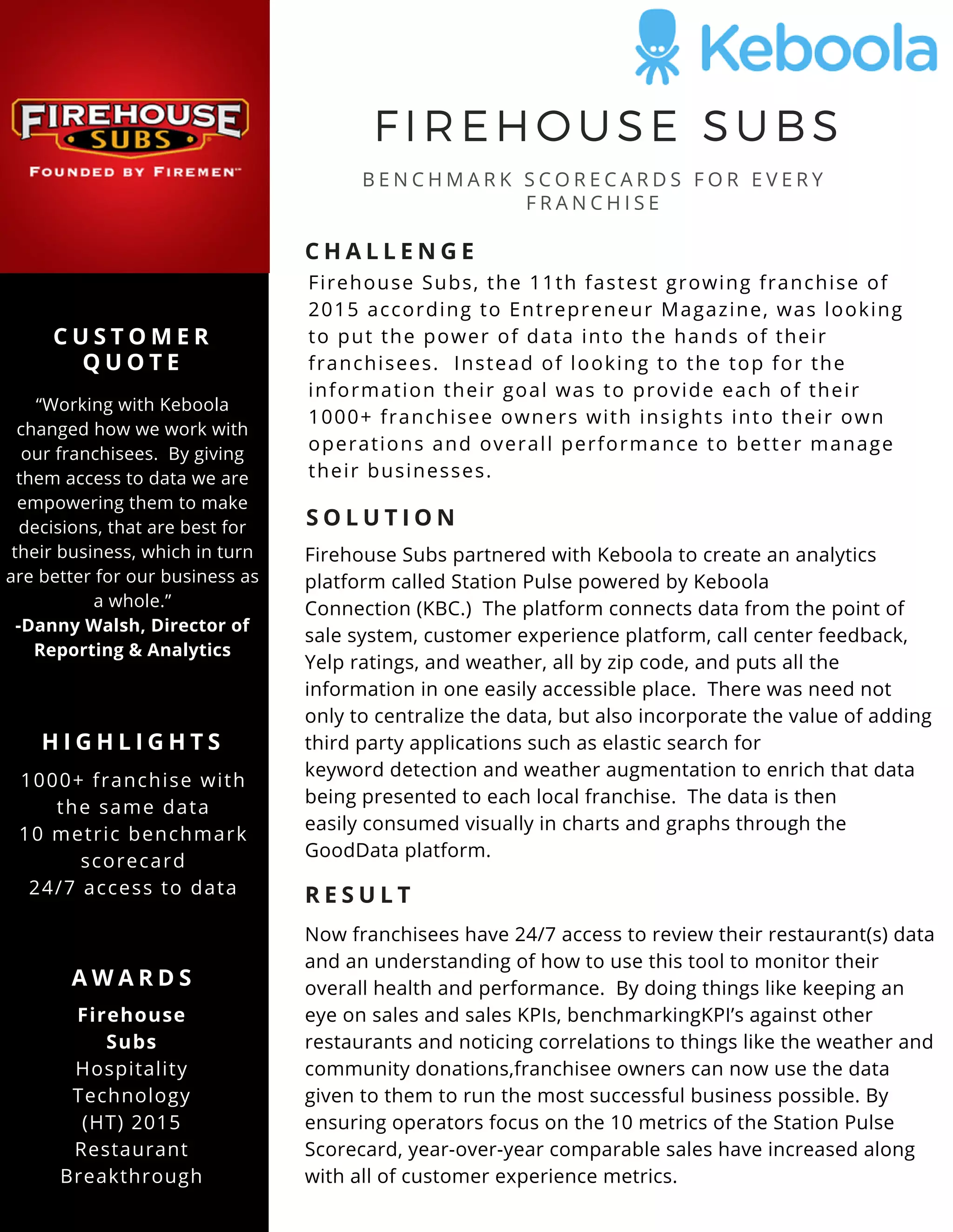 Firehouse Subs Benchmark Scorecard Spotlight by Keboola | PDF
