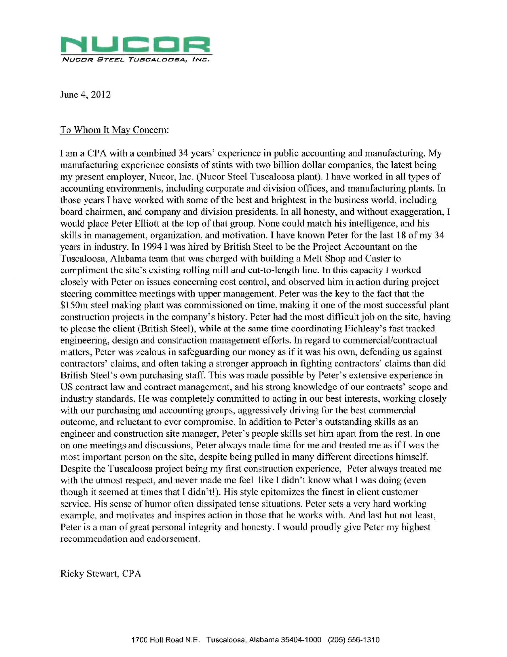 Nucor letter (Stewart) | PDF