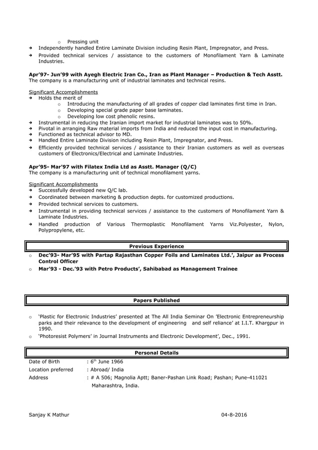 RESUME DR. SANJAY_4-8-2016 | DOC